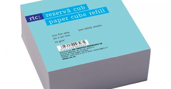 Rezerva cub hartie RTC, 500 file, 90 x 90 mm, 70 g/mp, alb